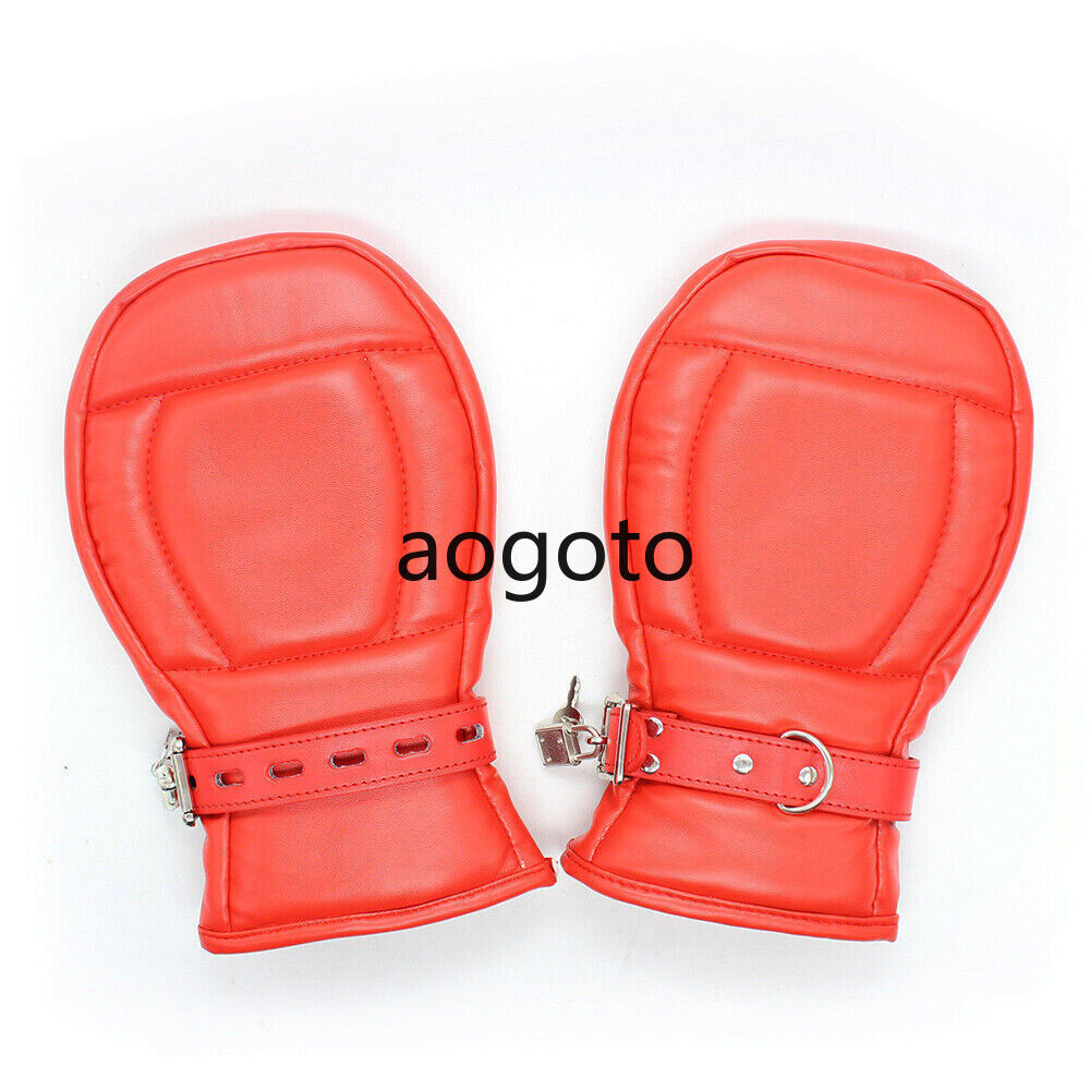 PU Leather Handcuffs Binding Puppy Gloves Mittens Red Harness Palms | eBay