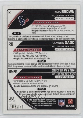 2007 Topps Total Black /50 Sam Gado Kris Brown Samkon Gado Dexter Wynn ...