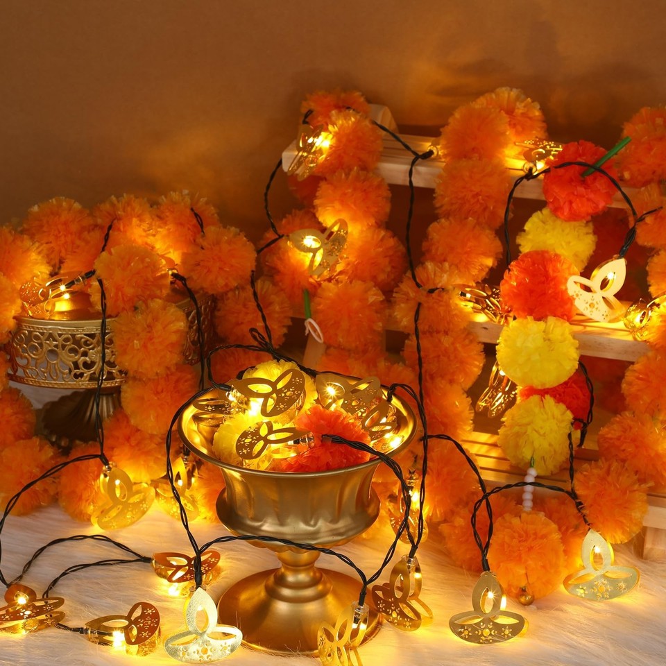 16.4 ft Solar Diwali String Lights 30 LED Diya Solar Lights Indian ...