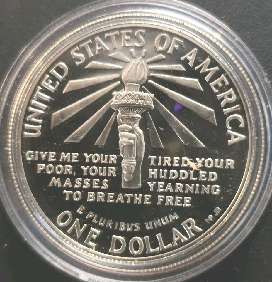 1986 S ELLIS ISLAND Proof Commemorative 90% Silver Dollar Statue Of ...