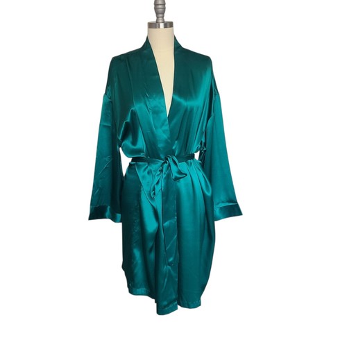Victorias Secret Robe Womens M/L Silk Green Belted Minimalist Sleepwear ...