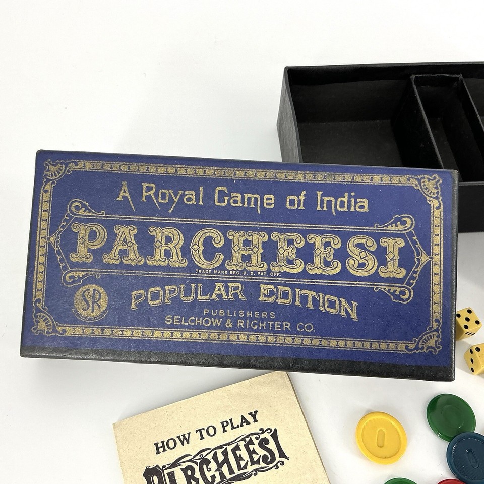 Vintage Parcheesi Game Box Pieces Instructions 1938 Selchow & Righter ...