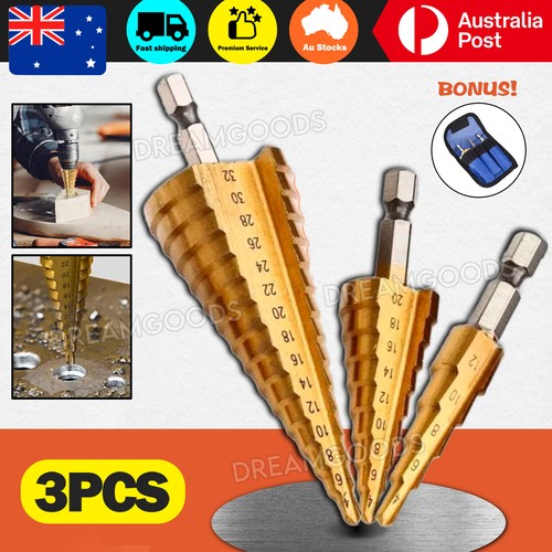 3pcs Large HSS Steel Step Cone Drill Titanium Bit Set Hole Cutter 4-12 ...