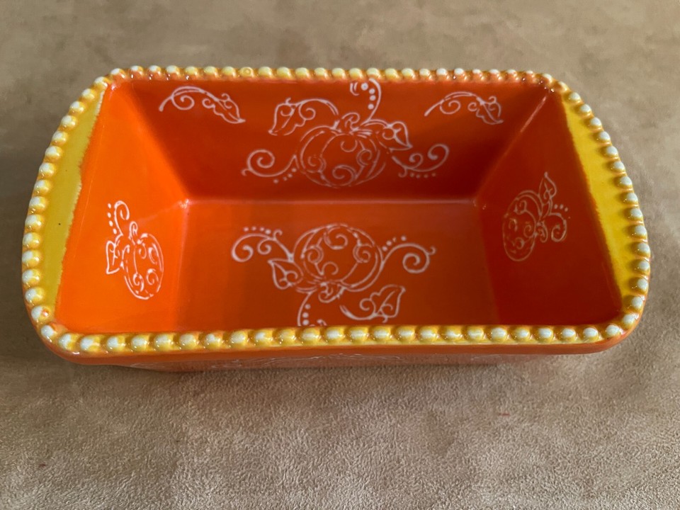 Temptations by Tara 12 oz Stoneware Loaf Pan Orange Pumpkin Fall ...