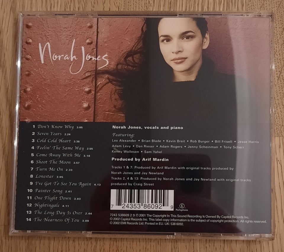 Norah Jones Come Away with Me 2002 UK CD Album with 14 Tracks Excellent ...