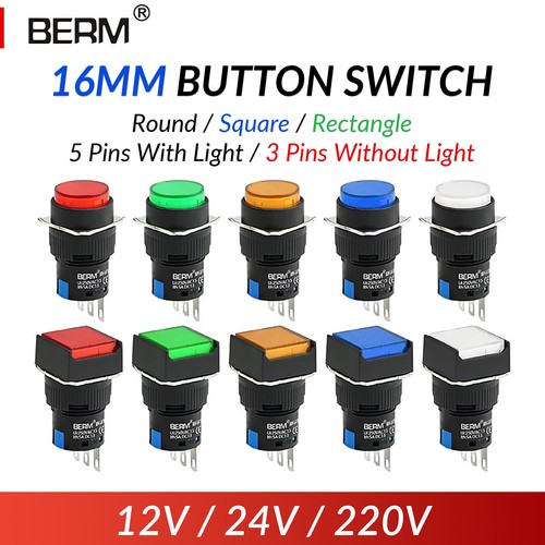 16mm Power Start Push Button Switch Momentary Latching ON/OFF 5A 250V ...
