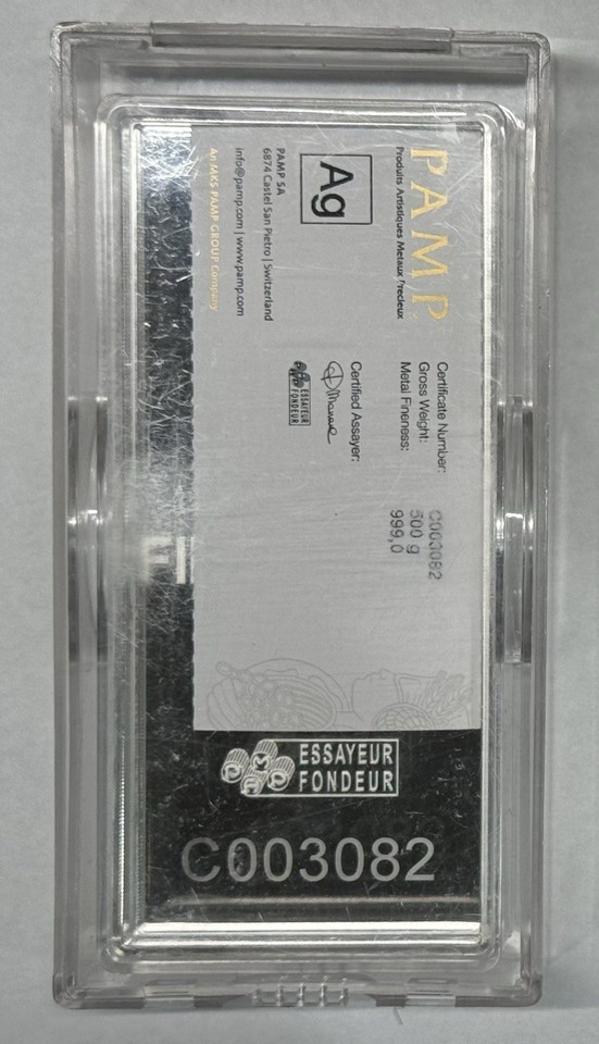 PAMP SUISSE 500 GRAM SILVER BAR 1/2 KILO 999 FINE BAR IN PLASTIC CASE ...