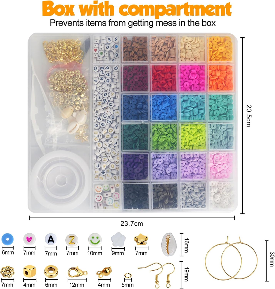 5500Pcs Clay Beads Bracelet Making Kit 24 Colors Friendship Bracelet ...
