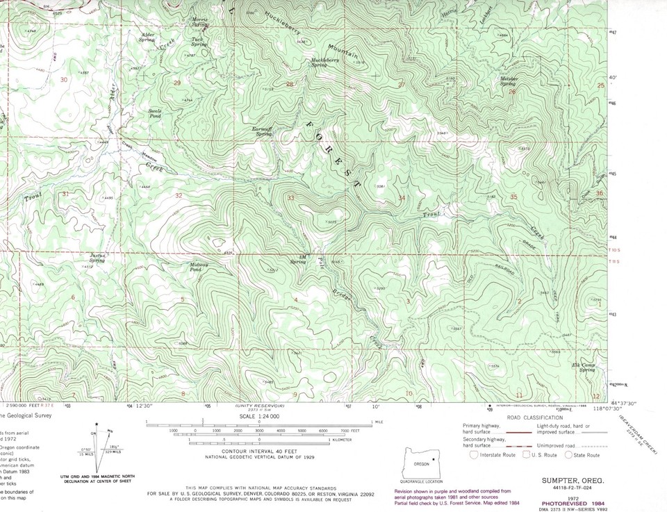 Sumpter Quadrangle Oregon 1972 USGS Topo Map 7.5 Minute Topographic | eBay