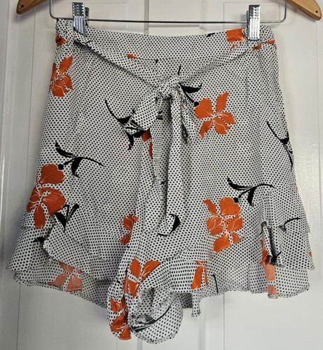 River Island Ruffle Shorts Size 10 White Polka Dot Orange Floral Summer ...