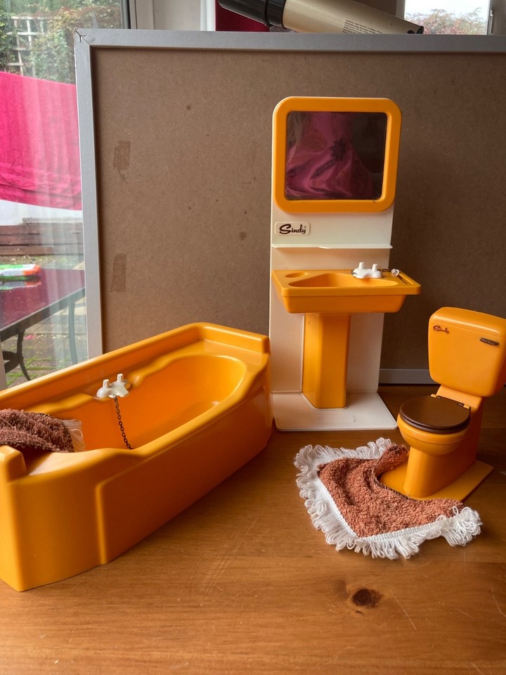 Vintage Sindy Doll Bath + Sink Orange Bathroom Furniture Pedigree Toys ...