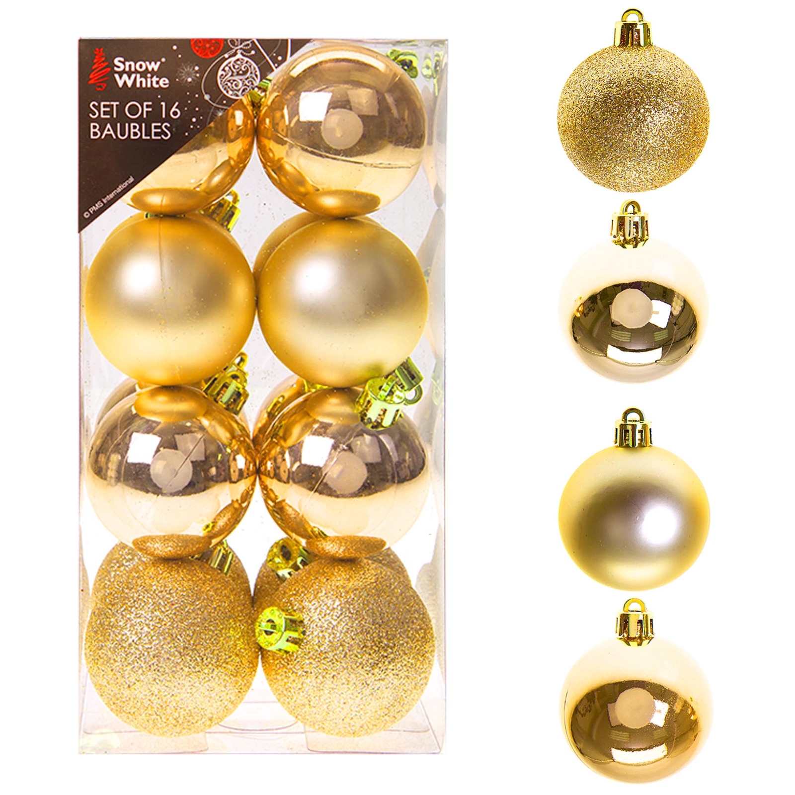 Snow White Shatterproof Christmas Tree Decoration - 16 Pack 50mm ...