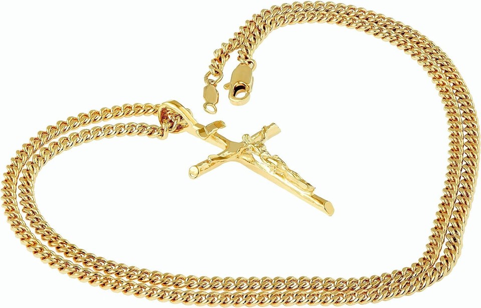 Gold Crucifix & Chain Classic Cross Necklace for Men Women 24k Real ...
