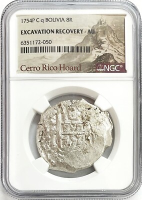 1754 P C Q SILVER BOLIVIA 8 REALES CERRO RICO HOARD COB EXCAVATION NGC ...