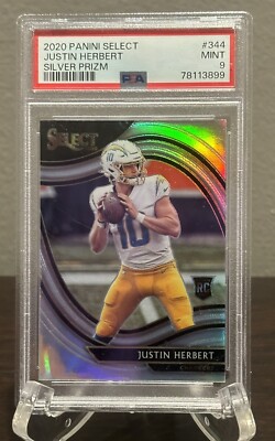 2020 PSA 9 JUSTIN HERBERT PANINI SELECT ROOKIE FIELD LEVEL SILVER PRIZM ...