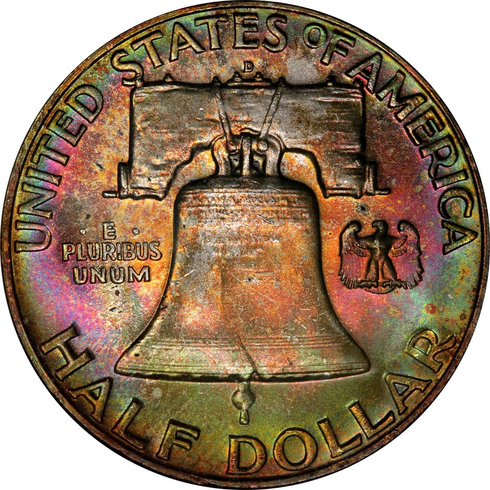 MS65 CAC 1958-D 50C Franklin Silver Half Dollar, NGC Fatty, VIVID ...