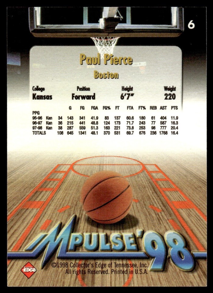 1998 Collectors Edge MPulse Paul Pierce Rookie K Celtics #6 | eBay