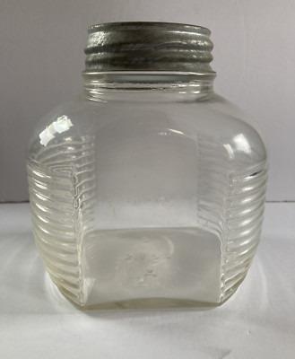 HAZEL ATLAS GLASS JAR RIBBED SIDES COFFEE JAR#5427 WITH BALL ZINC LID ...