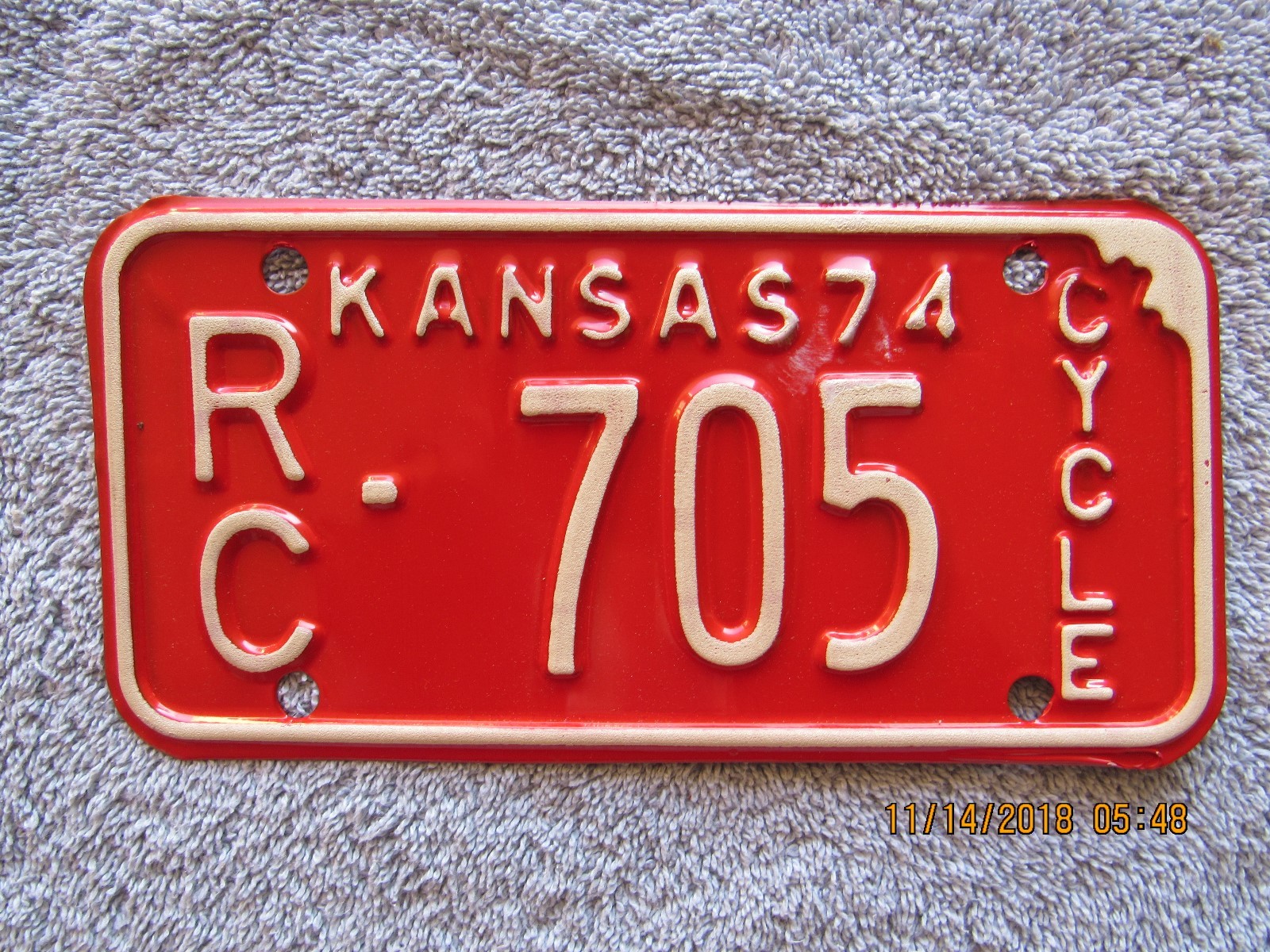 NOS 1974 Rice County Kansas Motorcycle License Plate #RC-705 Man Cave ...
