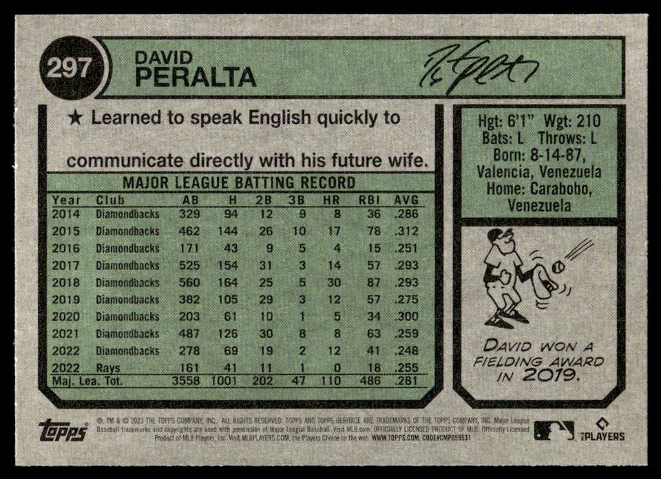 2023 Topps Heritage #297 David Peralta | eBay