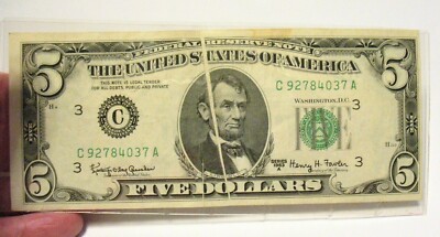 1963 A FIVE 5 DOLLAR BILL MISPRINT FOLDING ERROR | eBay
