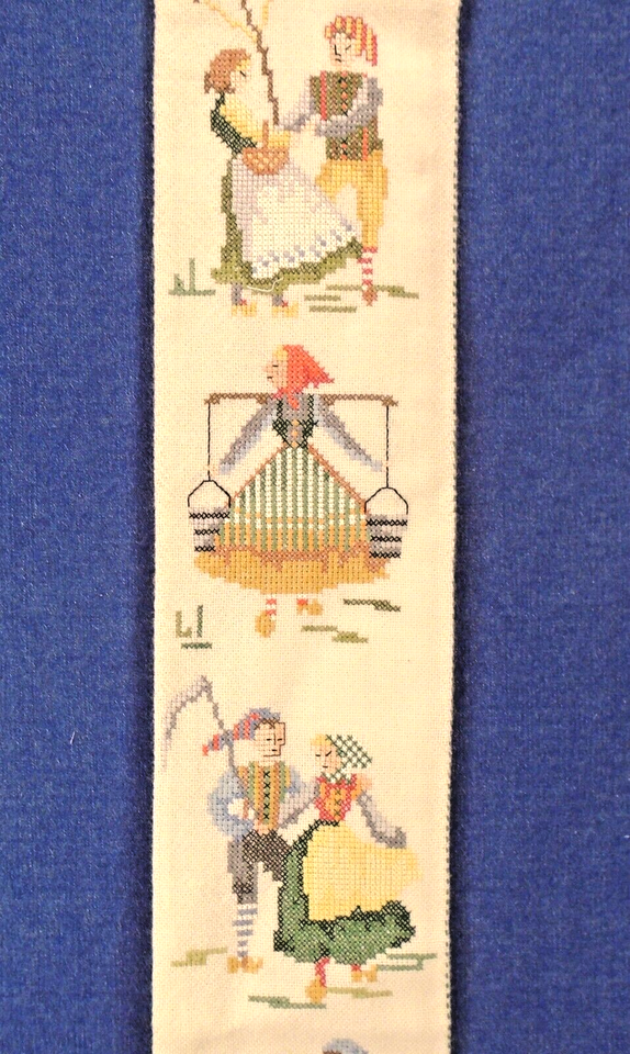 Bell Pull Folk Art People Wool Completed Finished Cross Stitch ...