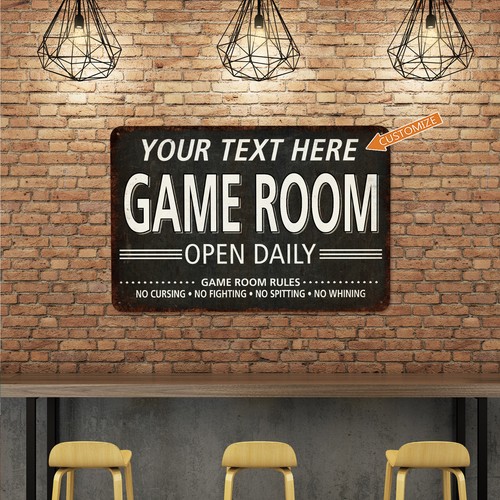 Personalized Game Room Sign Family Room Decor Rec Arcade Card Gamer ...