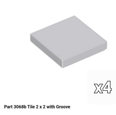 LEGO NEW Parts (x4) 3068b Tile 2 x 2 with Groove LIGHT BLUISH GRAY ...