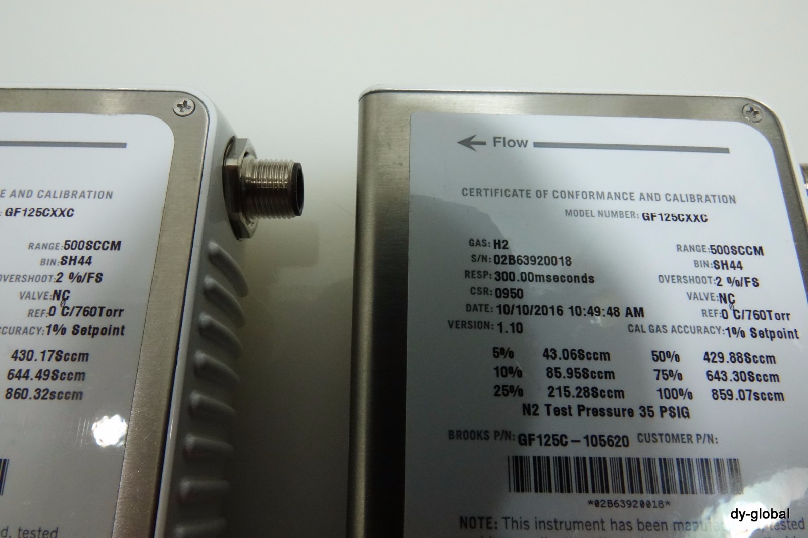 BROOKS MFC Used GF125CXXC, H2 500SCCM SH44 Thermal Mass Flow VLV-I-326 ...