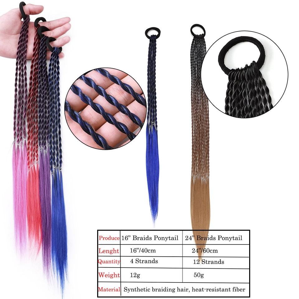 Rainbow Box Braids Pigtail Ponytail Wrap Ponytail Twist Braiding Hair ...