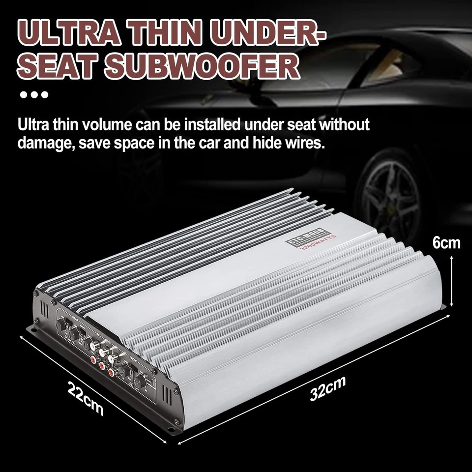 3200W 4 Channel Car Amplifier 2 to 4 Ω Stereo Audio Amp Speaker System ...