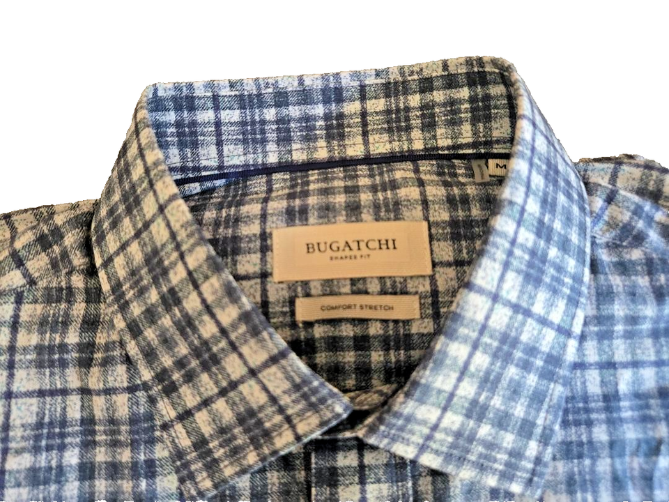 NWT BUGATCHI PLAID Comfort Strech Shaped Fit Check Button-Up Shirt MSRP ...