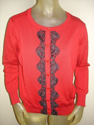 NWT Covington RED / BLACK LACE Cardigan Sweater Womens PXL Petite XL | eBay