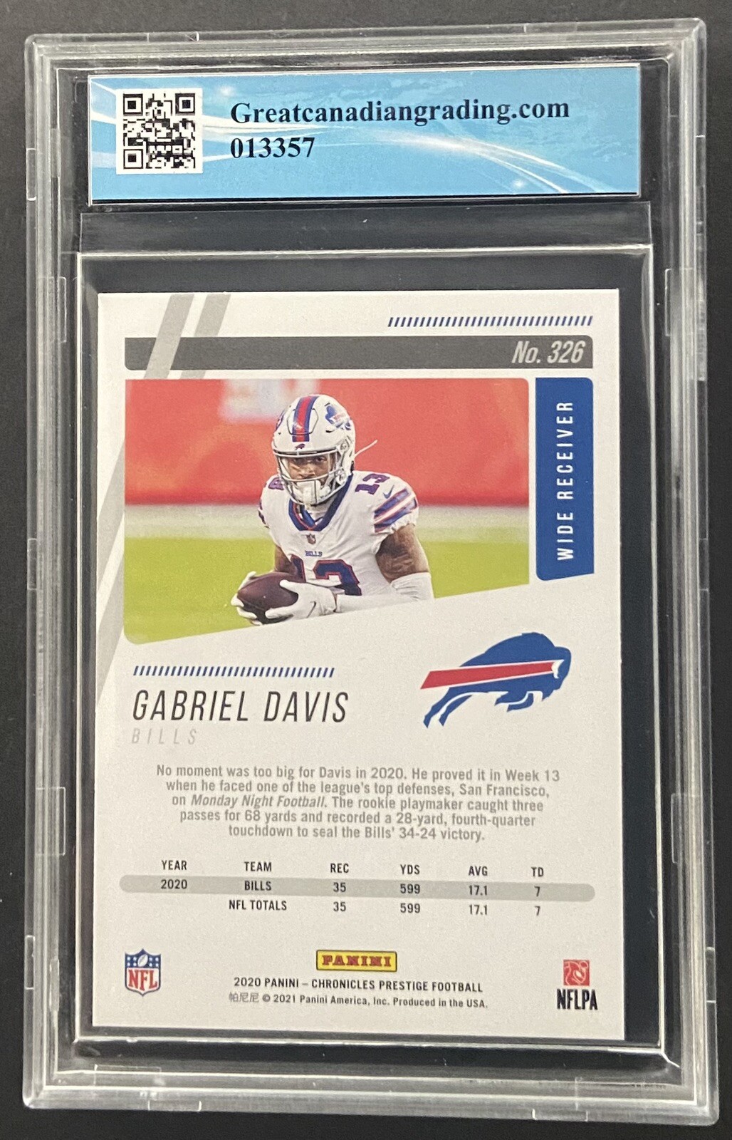 2020 Panini Chronicles - Prestige Rookies Update #326 Gabriel Davis (RC ...