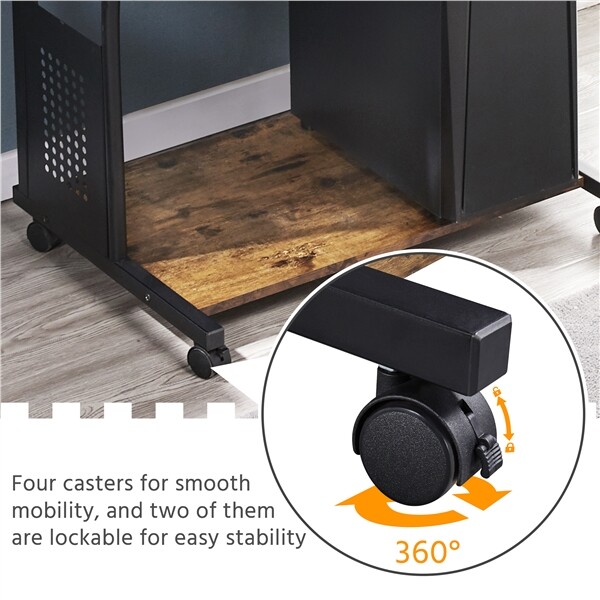 3 Tier Rolling Computer Desk w/Printer Shelf Keyboard Tray Rustic ...