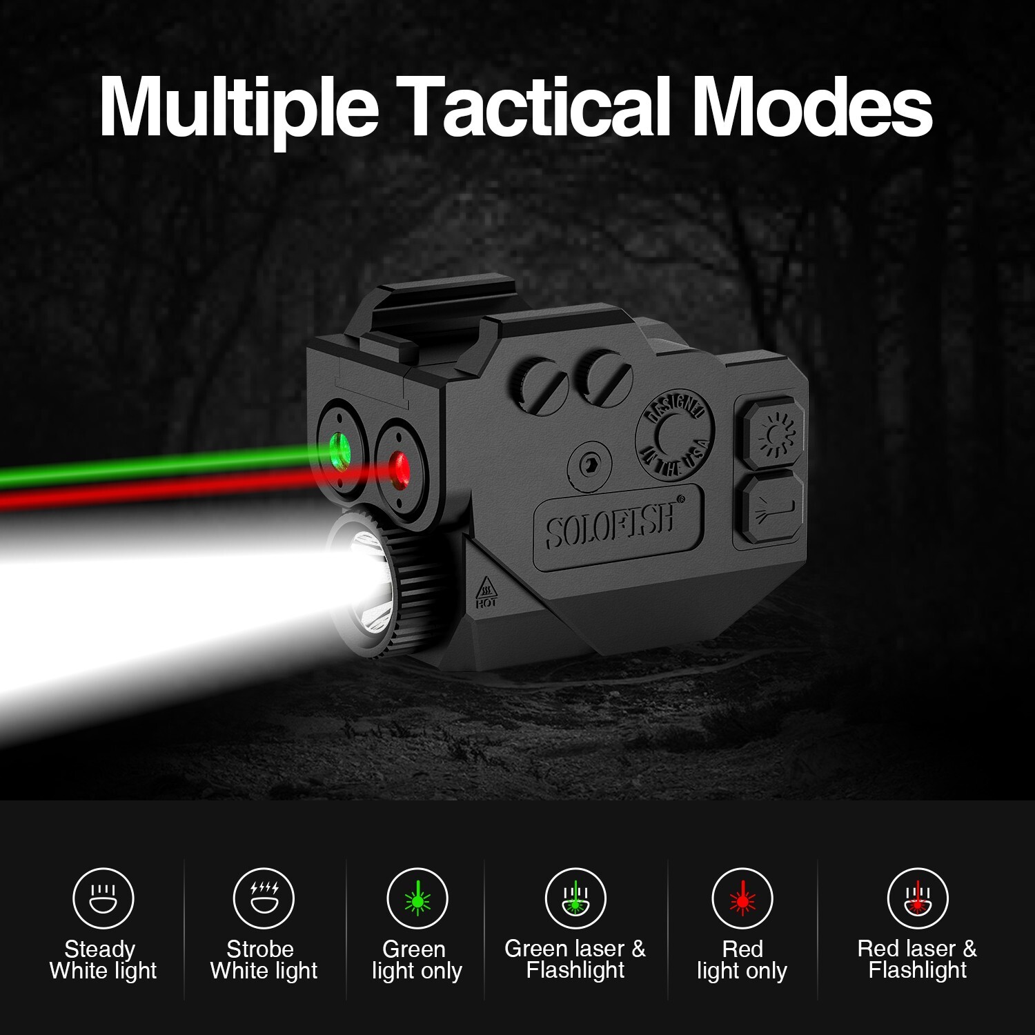 SOLOFISH Strobe Flashlight & Red+Green Laser Sight Pistol Handgun ...