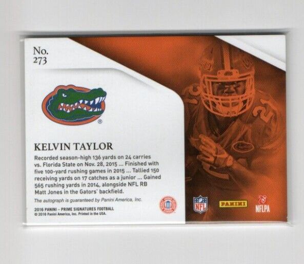 /199 2016 Panini Prime Signatures - Rookie Signature Cuts Kelvin Taylor ...