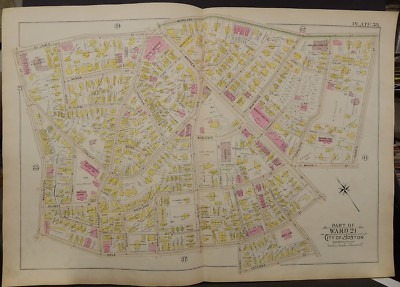 Massachusetts City of Boston Map Ward 21 G.W. Bromley 1895 Dbl Pg U2#22 ...