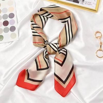 Stripes Printed Silk Scarf - Multifunction Polyester Small Square Wraps ...