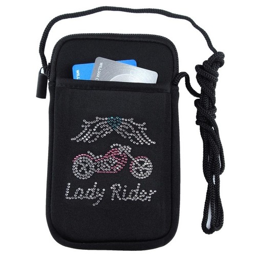 Ladies Biker Cell Phone Credit Card Case Rhinestone Lady Rider ...