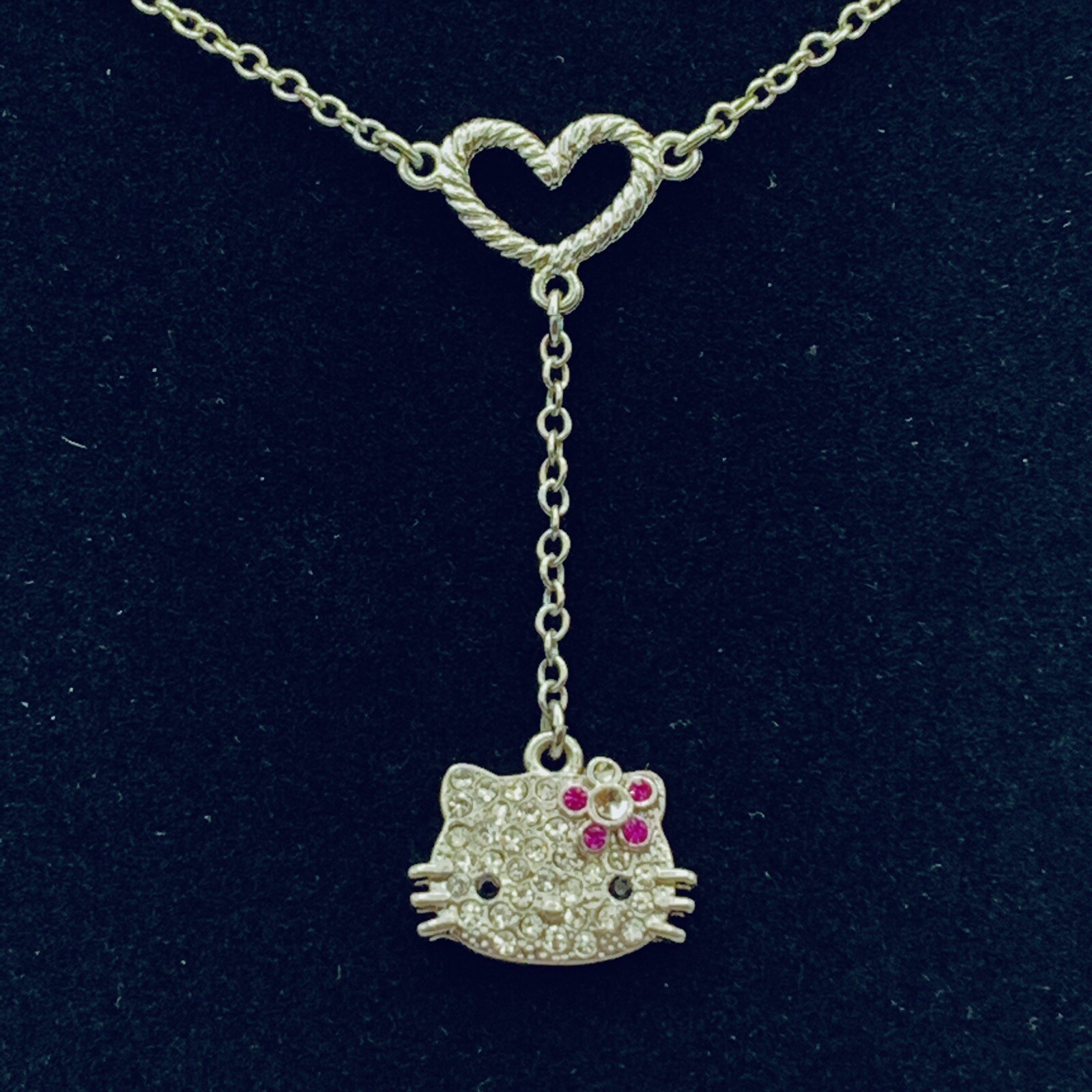 HELLO KITTY Rhinestone Pave Cute Face Pendant Necklac… - Gem