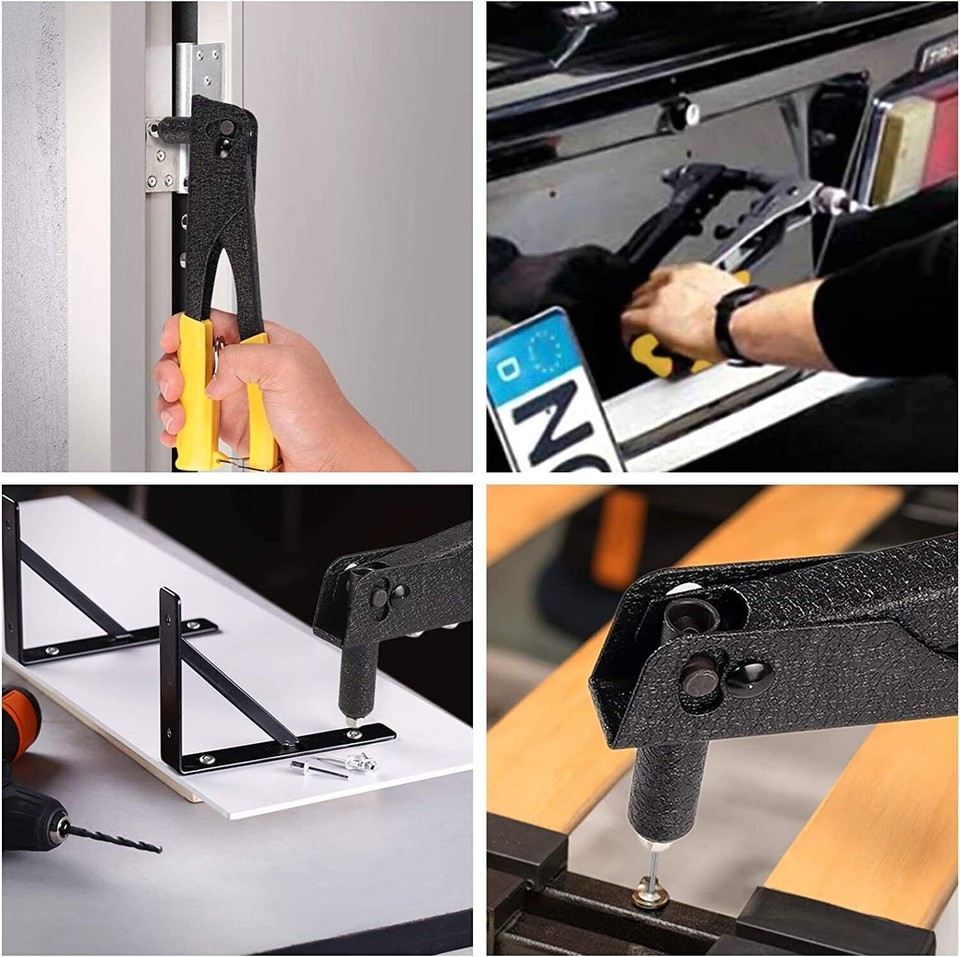 HEAVY DUTY HAND RIVET GUN 4 HEAD NOZZLE RIVETER + 380 ASSORTED POP ...