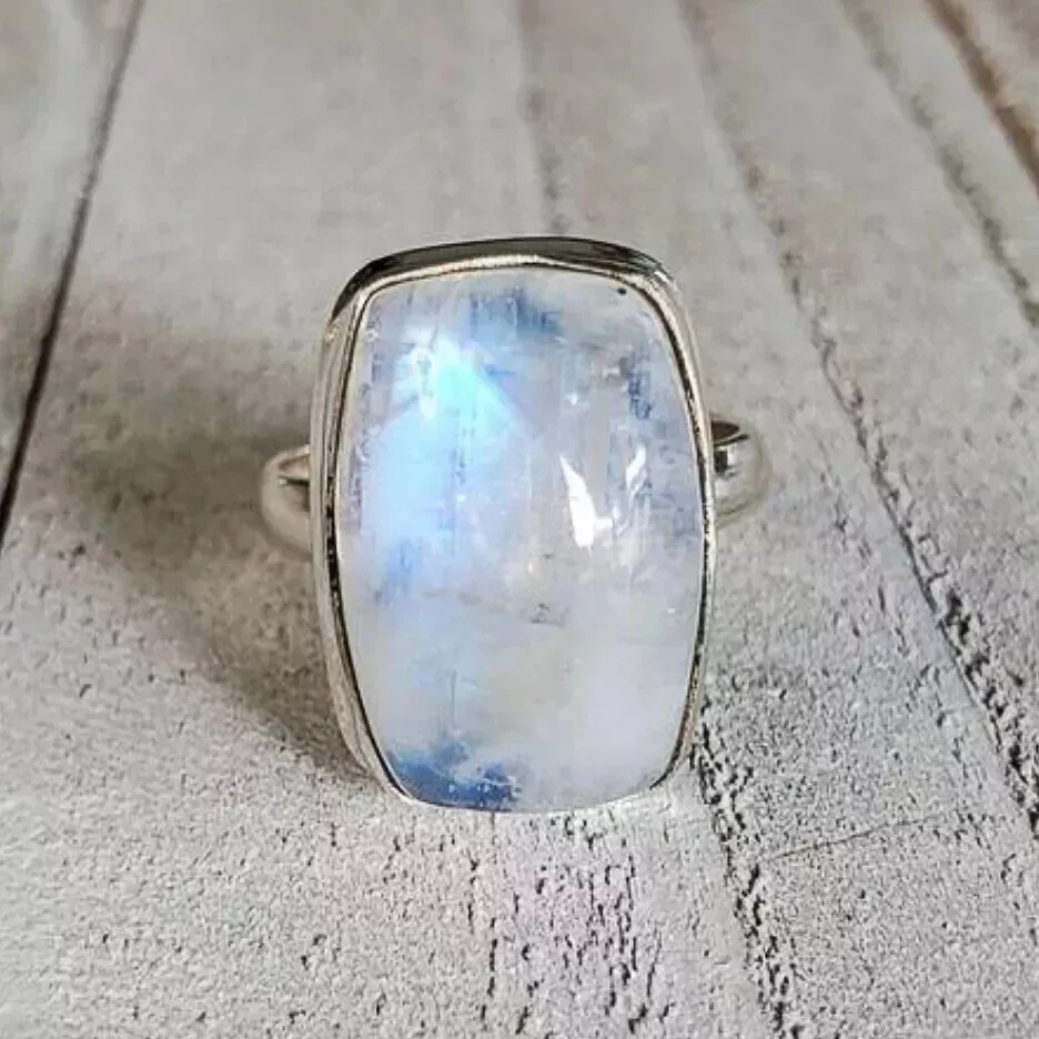 Moonstone Gemstone Ring 925 Sterling Silver Handmade Statement Ring SA ...