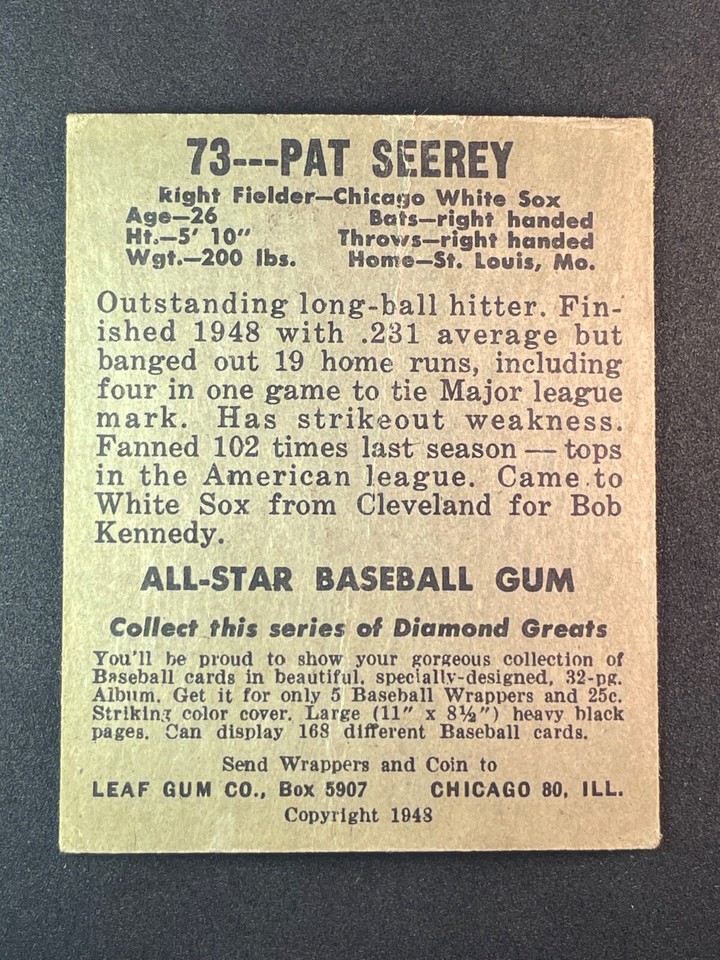 1948 Leaf PAT SEERY #73 (See pics for condition) | eBay