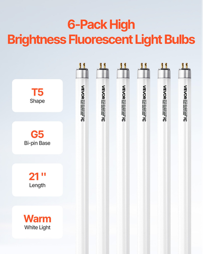 6 x 13W T5 21-Inch Fluorescent Tube Light Bulbs 3000K Warm White G5 Bi ...