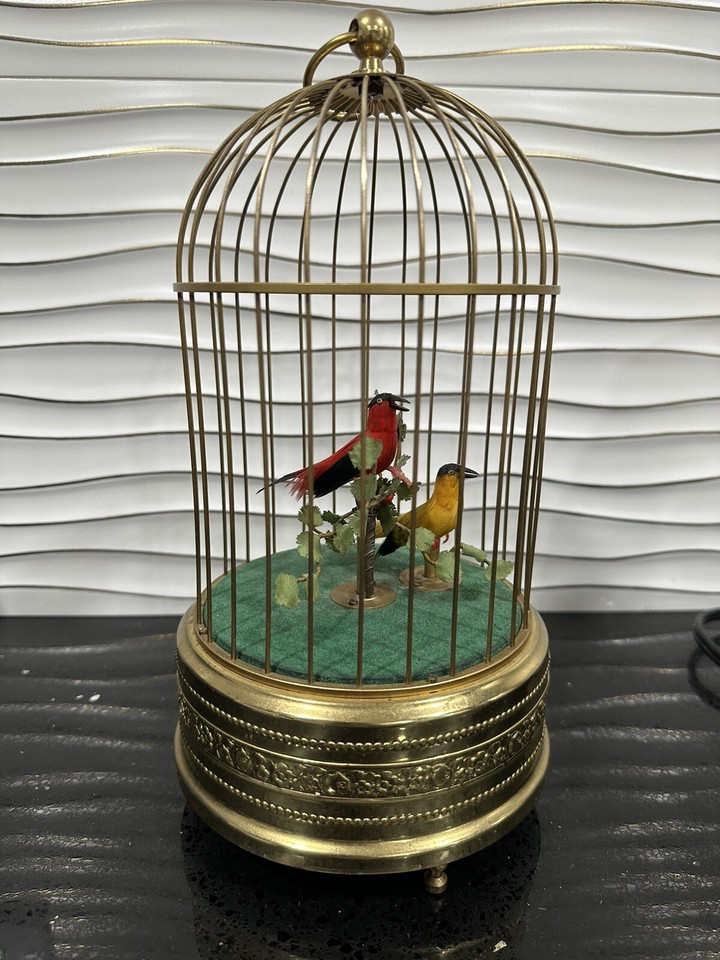 Vintage Bronze West German Music Box, Bird Cage with Animated Singing ...