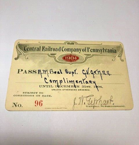 1904 Central Railroad Company of Pennsylvania railway pass AM Beal | eBay