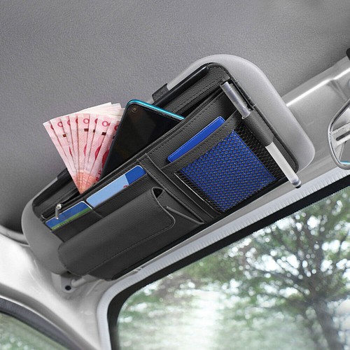 Car Interior Sunshade Visor Storage Bag Card Phone Holder Organizer ...