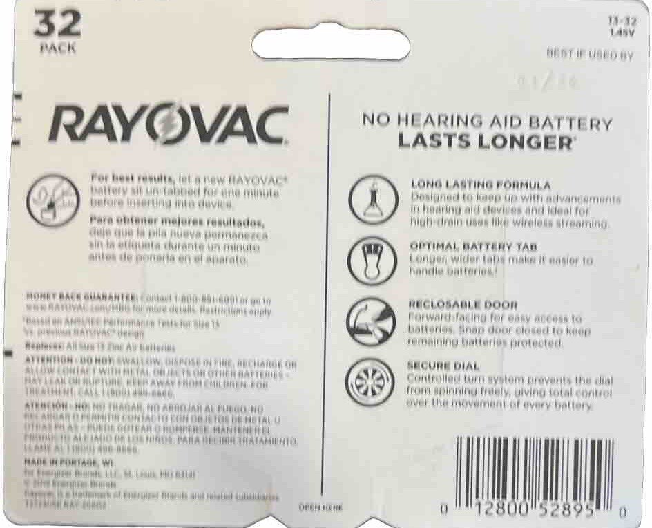 Rayovac Size 13 Hearing Aid Batteries 32-Pack 04/2025 NEW IN PACKAGE | eBay