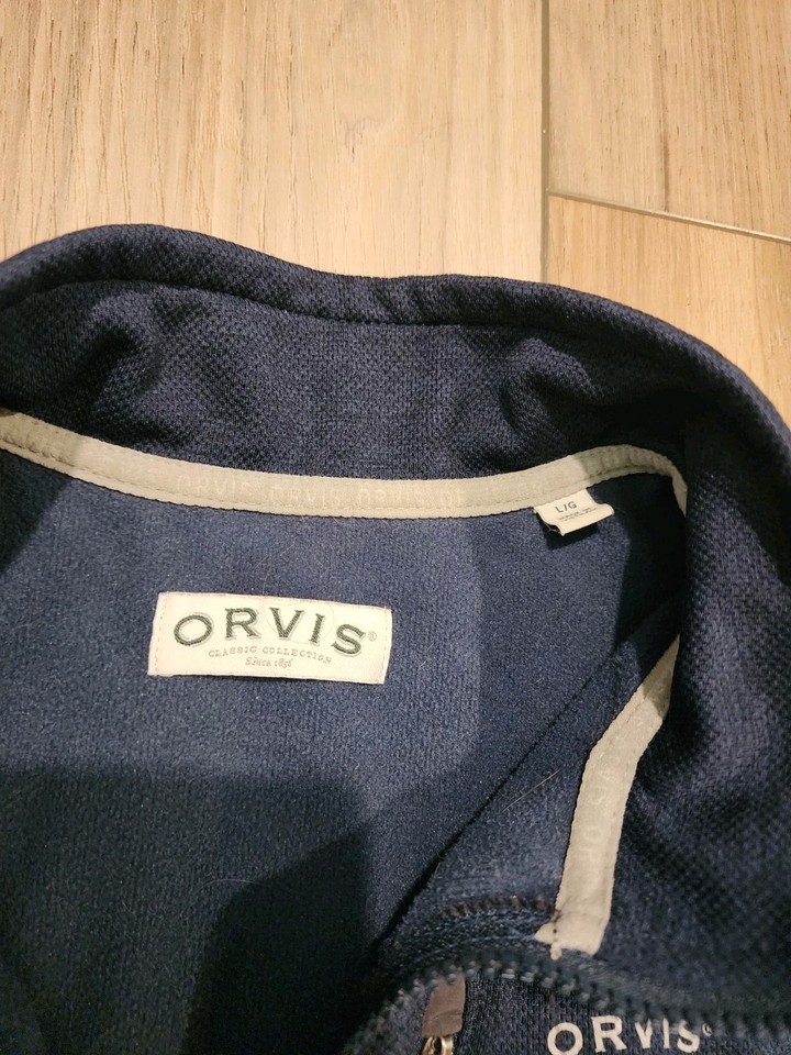 Orvis Jacket Mens Large Navy Blue Gray Full Zip Fleece Lined Softshell ...